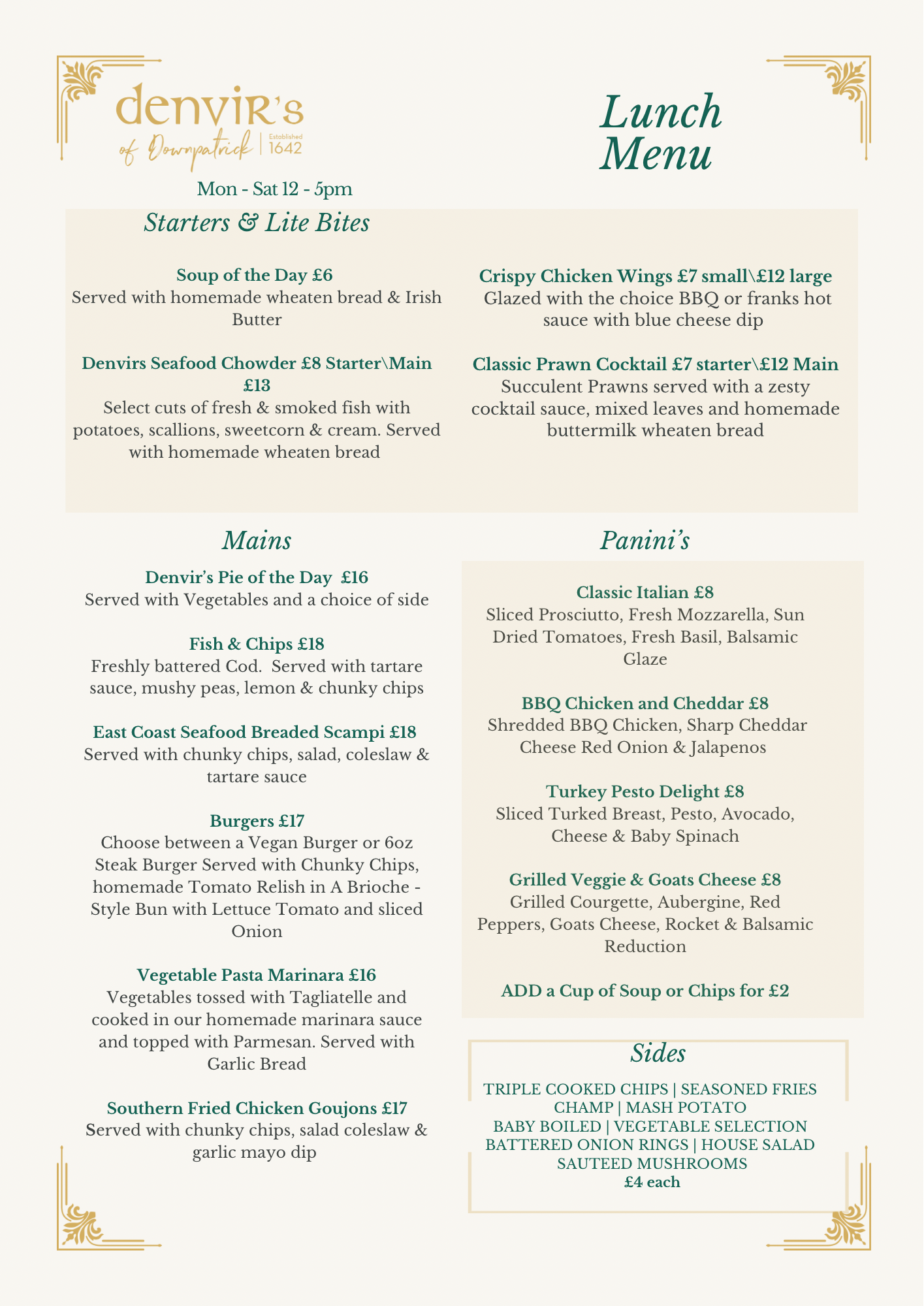 Food & Drinks - Denvir's Downpatrick Restaurant