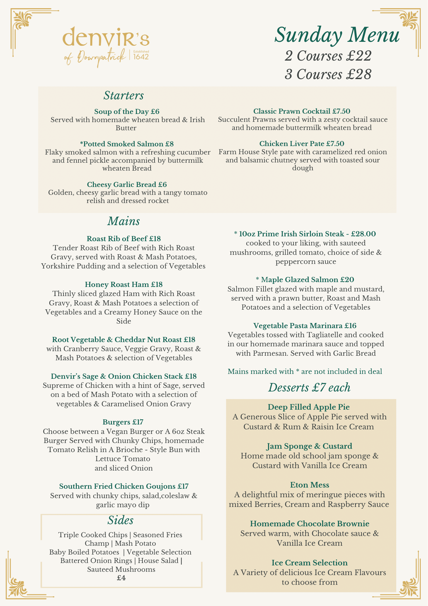 Food & Drinks - Denvir's Downpatrick Restaurant